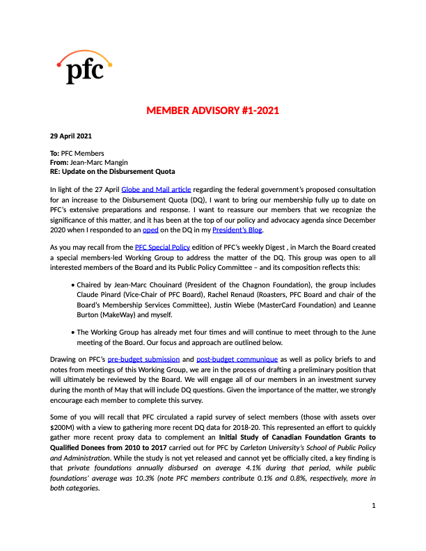 Member Advisory - April 2021